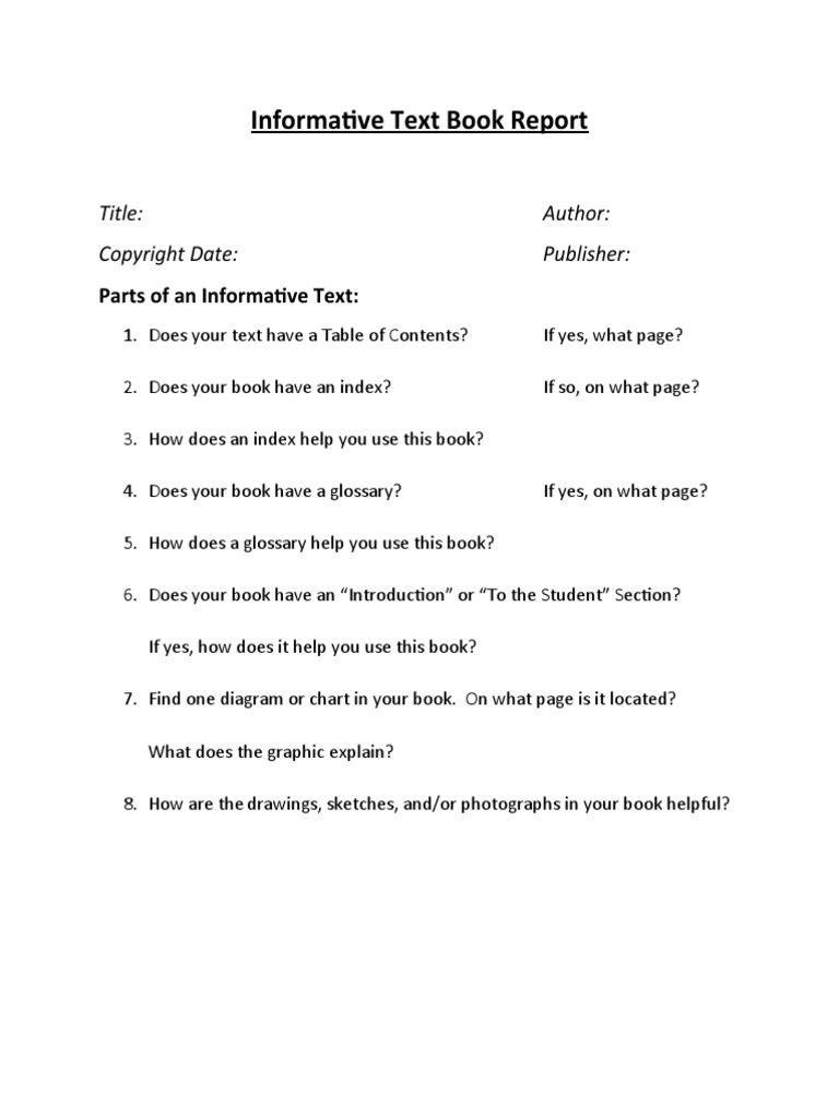 Informative Text Book Report: Title: Author: Publisher | PDF | General ...