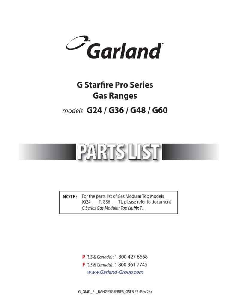 Garland G Series Range Parts Manual | PDF | Door | Home Appliance