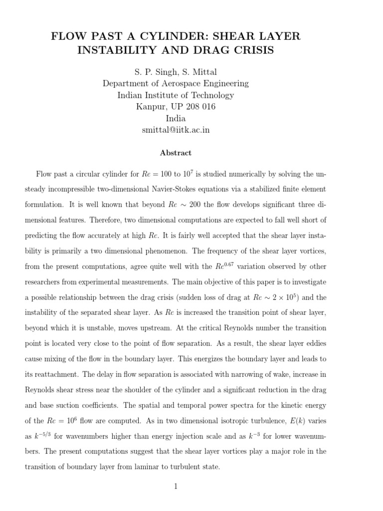 Flow Past A Cylinder: Shear Layer Instability and Drag Crisis | PDF ...