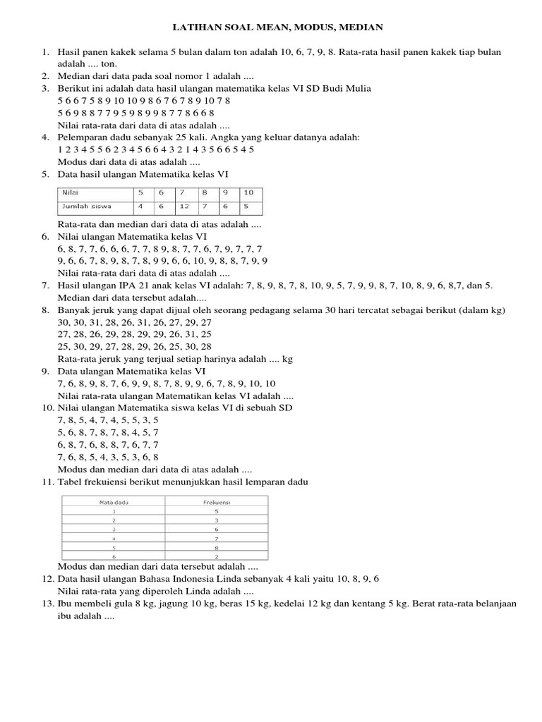 Latihan Soal Mean Modus Median | PDF