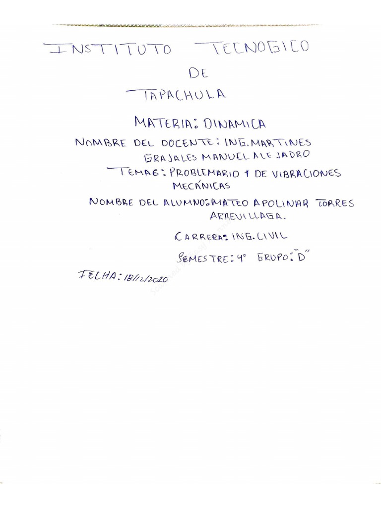 Unidad 6 Problemario 1 de Vibraciones MC. | PDF