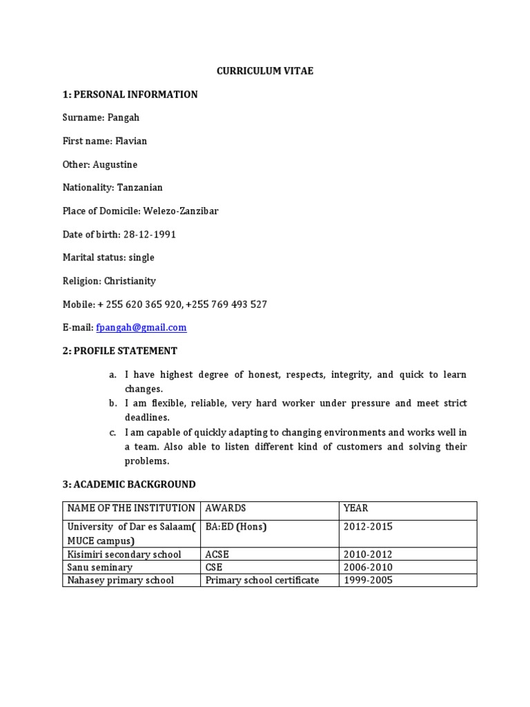 Curriculum Vitae 1: Personal Information | PDF | Learning | Behavior Modification