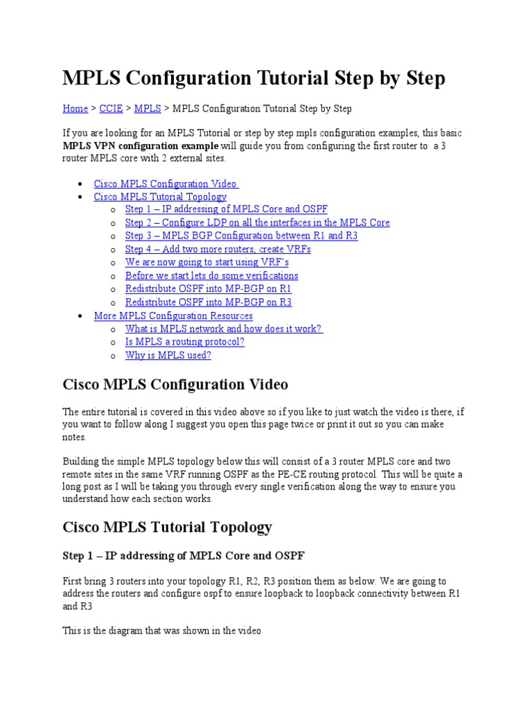 MPLS Configuration Tutorial Step by Step | PDF | Multiprotocol Label Switching | Networking