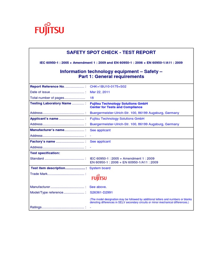 Safety Spot Check - Test Report: Fujitsu Technology Solutions GMBH ...