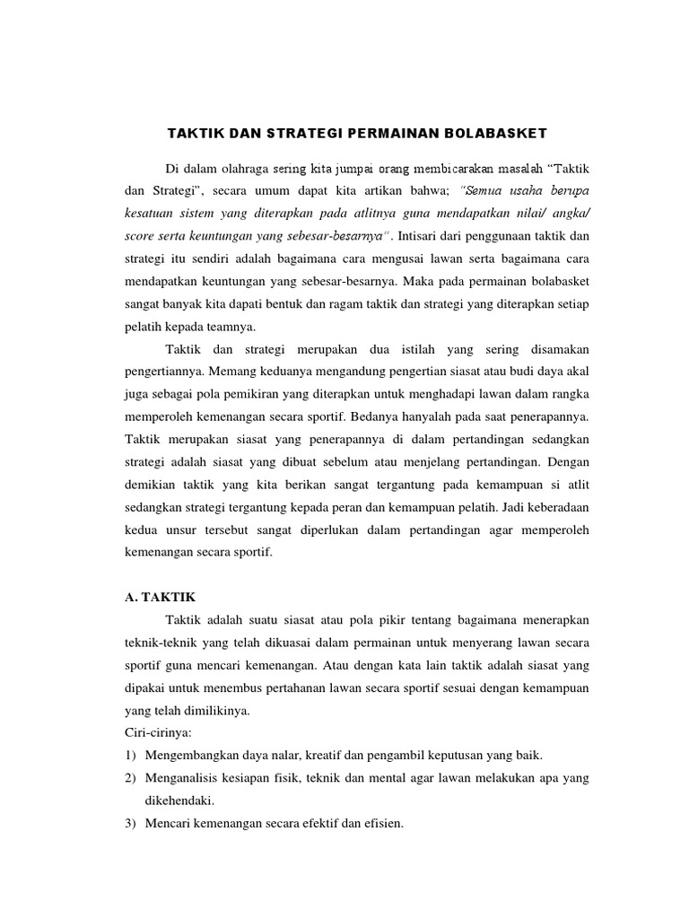 Taktik dan Strategi dalam Bola Basket | PDF