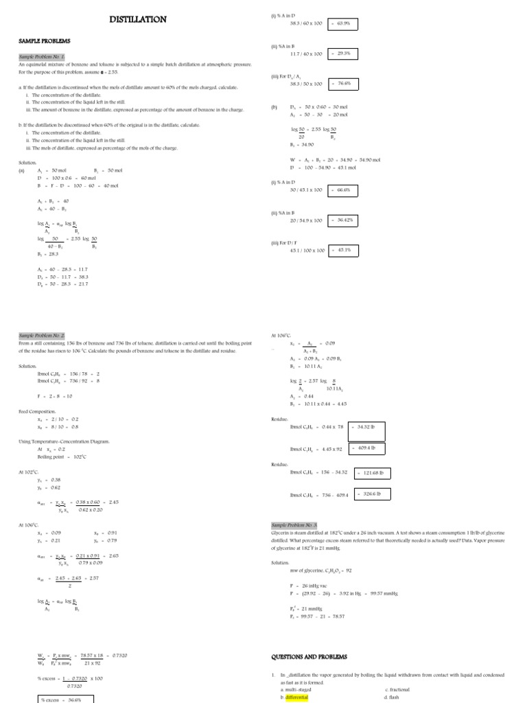 Distillation: Sample Problems | PDF | Distillation | Ethanol