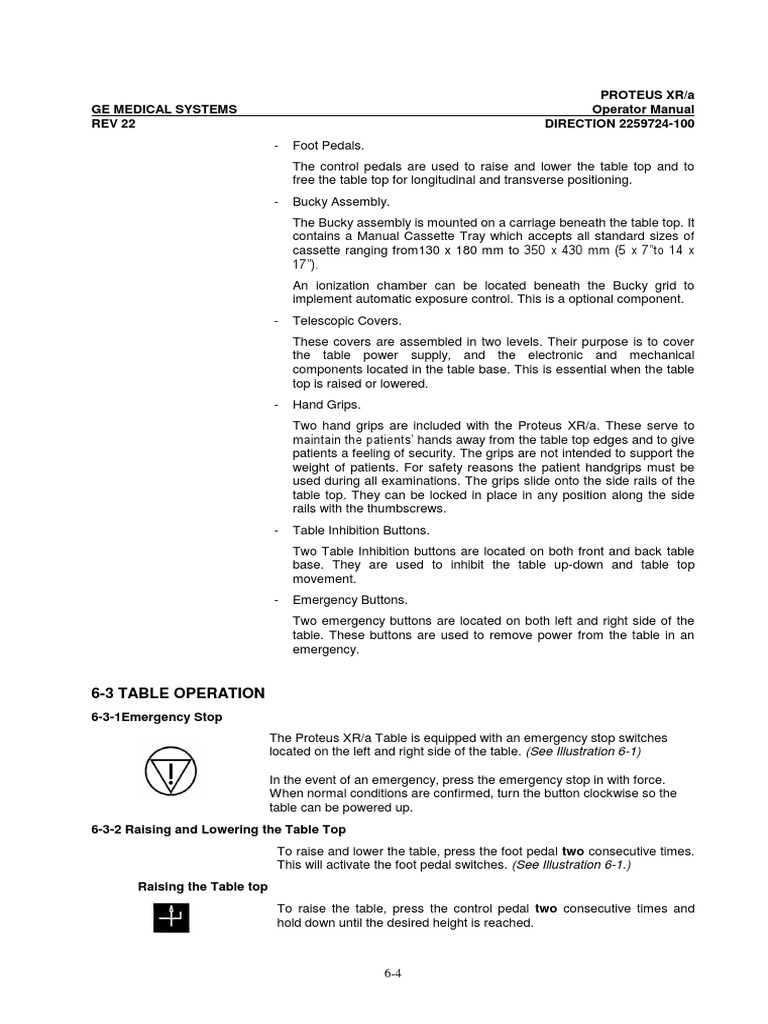 GE Proteus XR-A X-Ray - User Manual-60 | PDF | Switch | Equipment