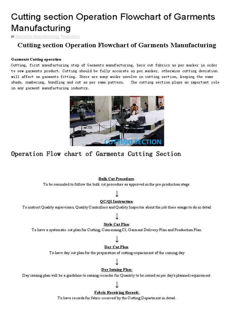 Cutting Section Operation Flowchart of Garments Manufacturing | PDF ...