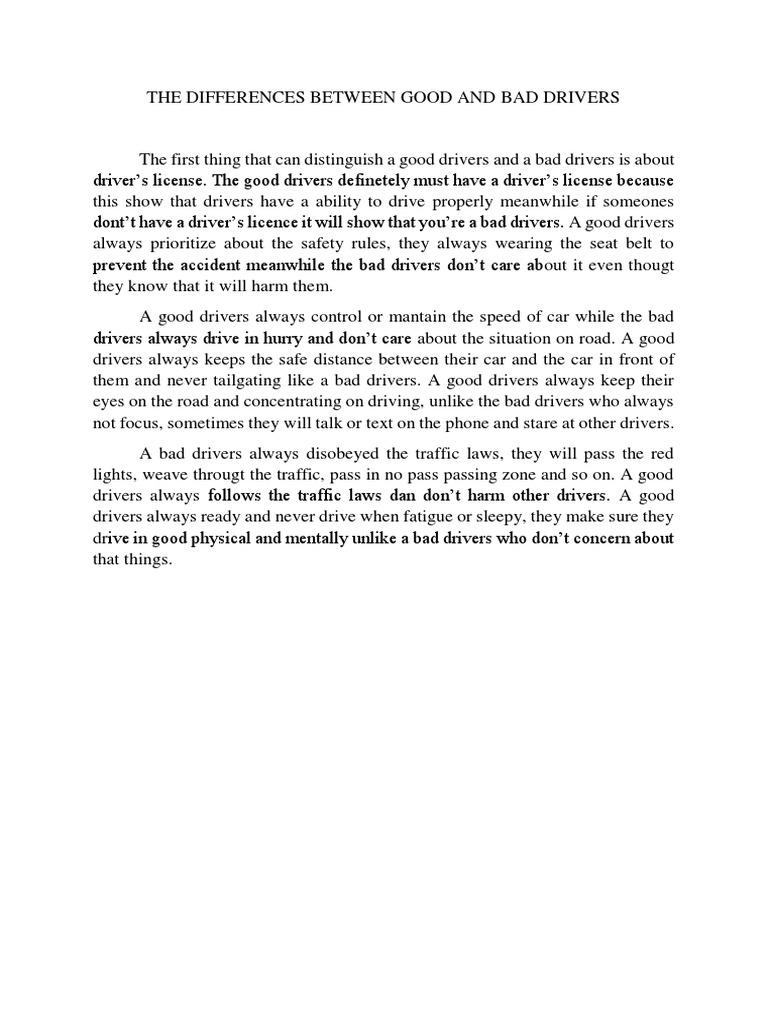 Good Vs Bad Drivers Explained Pdf