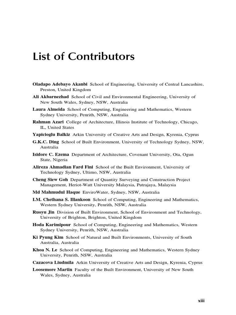 List of Contributors - 2019 - Sustainable Construction Technologies ...