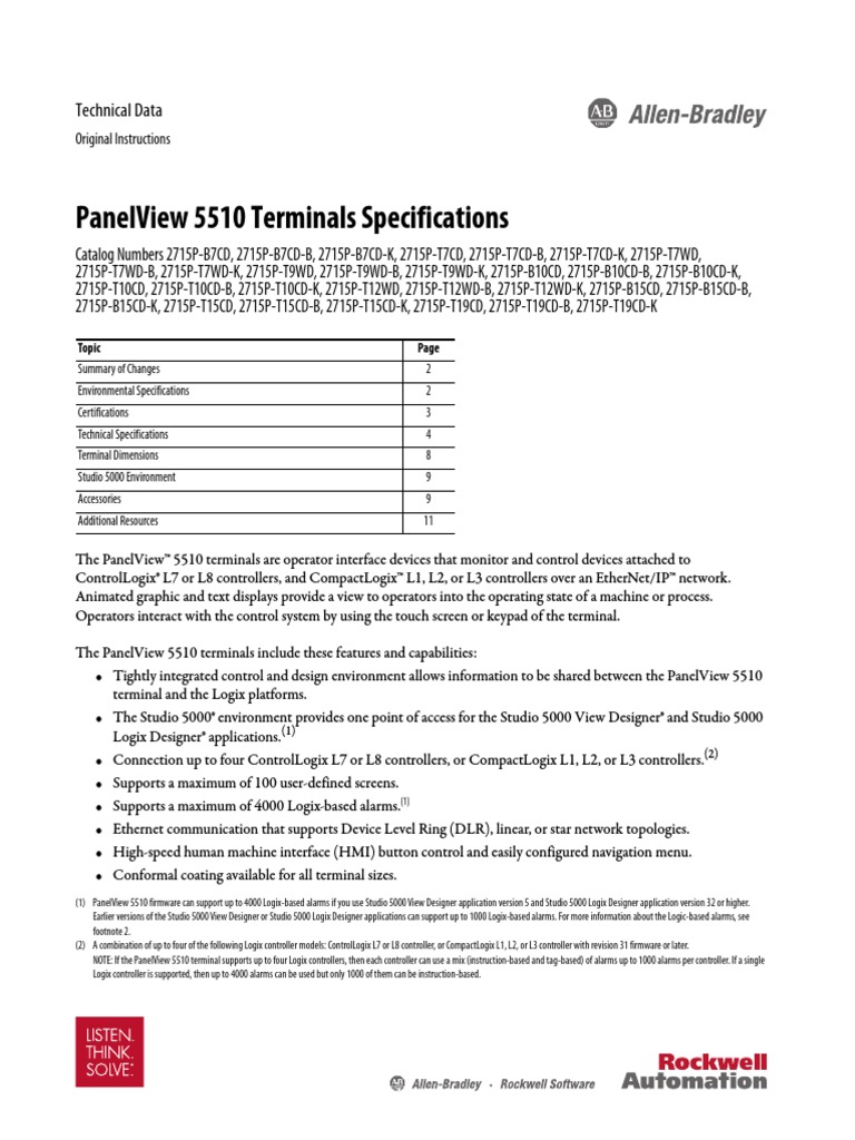 Panelview 5510 Terminals Specifications: Technical Data | PDF | Power Supply | Technical Support