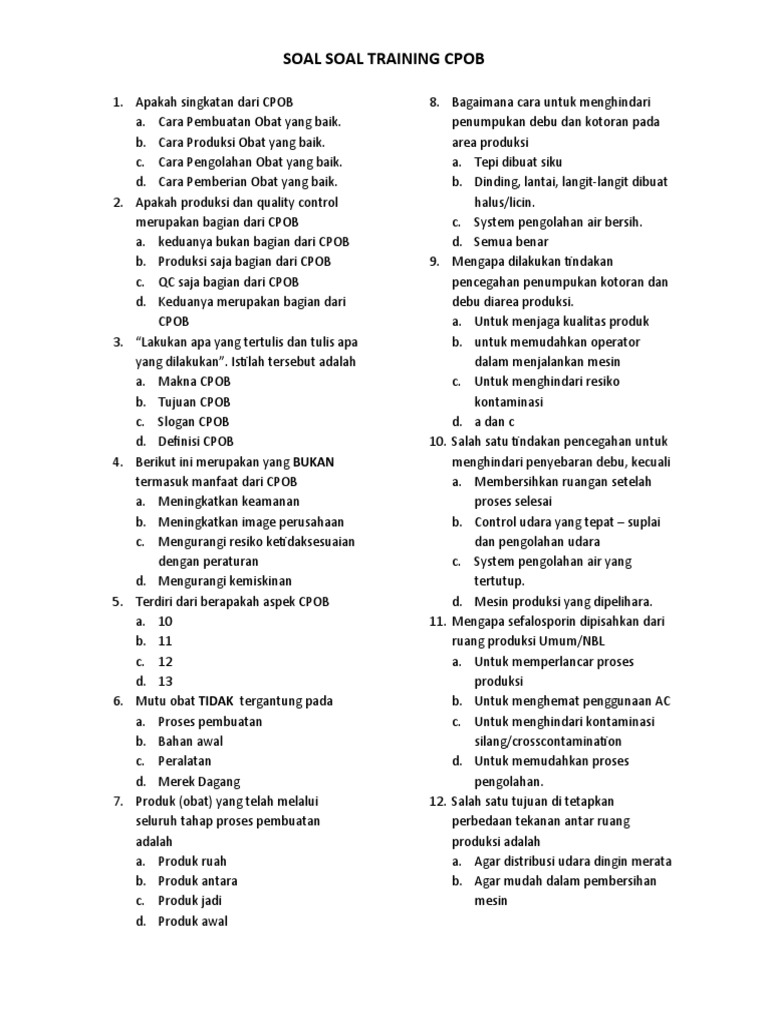 Soal Training CPOB | PDF | Komputer | Teknologi & Rekayasa