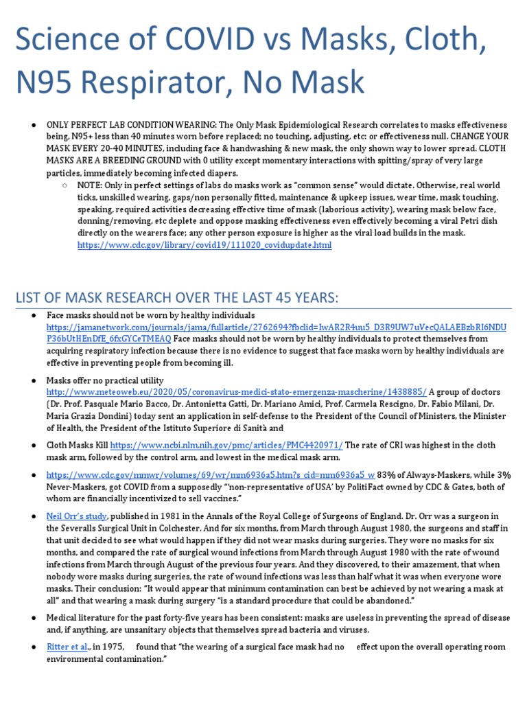 Science of COVID Vs Masks, Cloth, N95 Respirator, No Mask: List of Mask ...