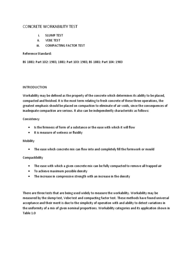 Concrete Workability Test | PDF | Concrete | Materials