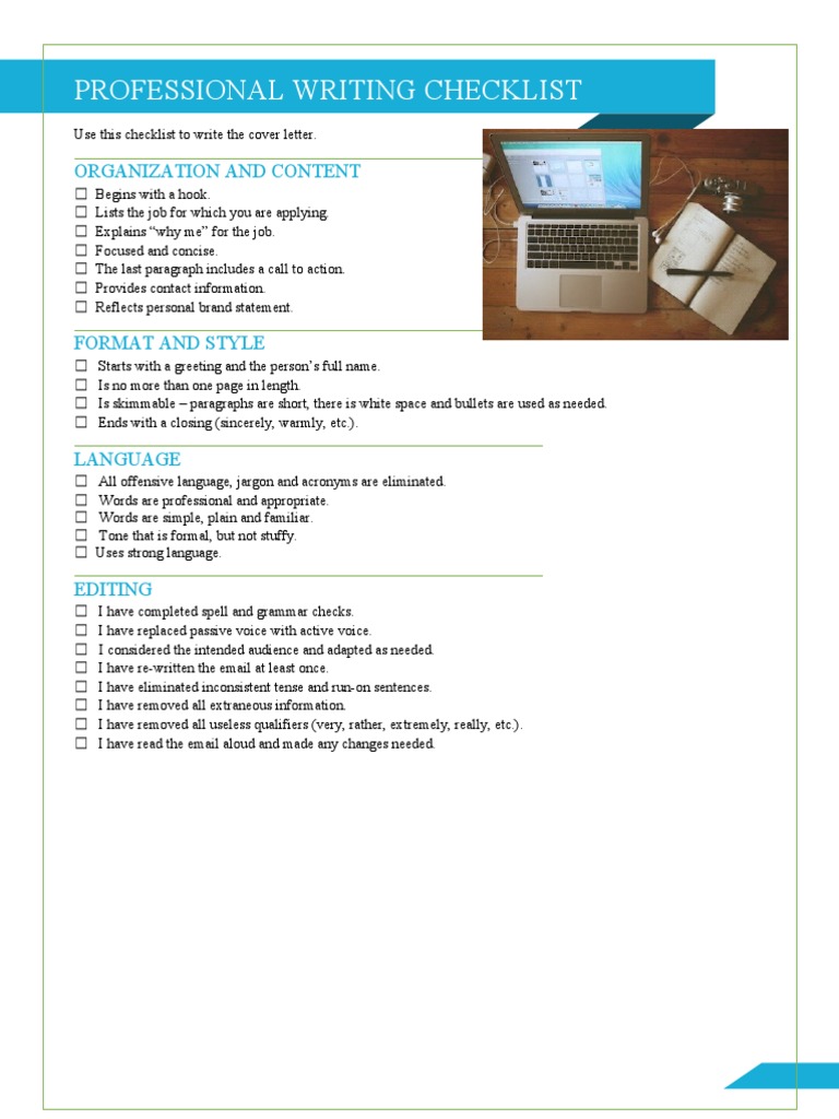 Professional Writing Checklist: Organization and Content | PDF