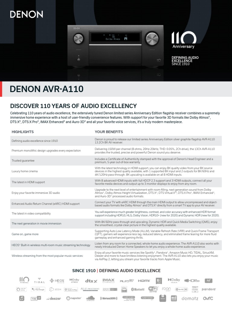 Denon Avr-A: Discover 110 Years of Audio Excellency | PDF | Hdmi ...