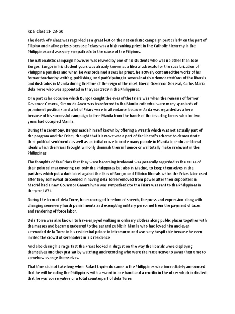Rizal Class 11 - 23 - 20 | Download Free PDF | Philippines | Manila