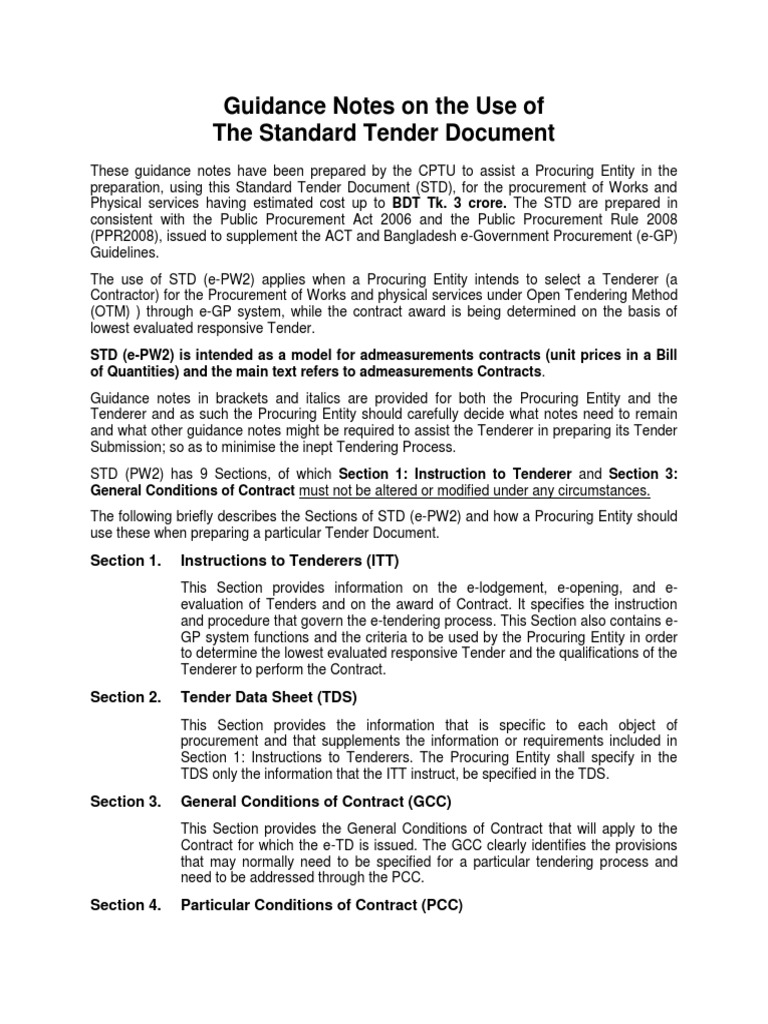 Guidance Notes On The Use of The Standard Tender Document | PDF ...