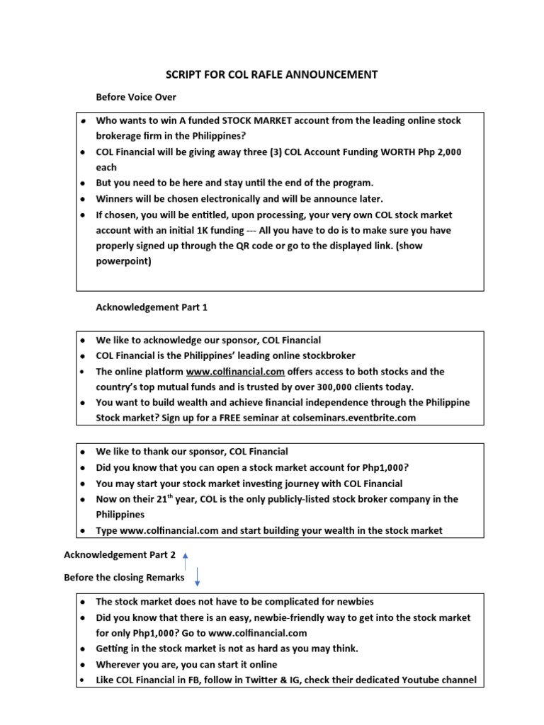 SCRIPT FOR COL RAFFLE ANNOUNCEMENT-UA&P - Sabio | PDF