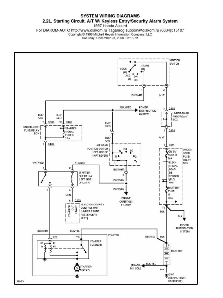 System Wiring Diagrams 2.2L, Starting Circuit, A/T W/ Keyless Entry ...