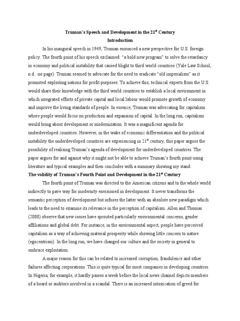 Truman's Speech and Development Today | PDF | Economic Inequality ...