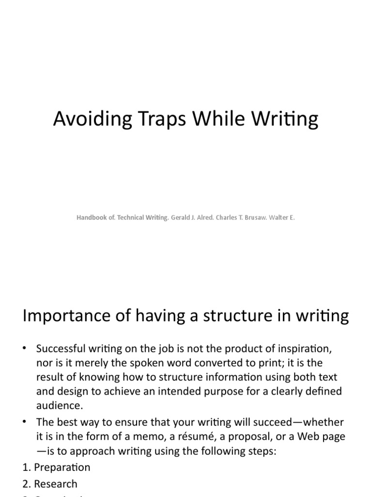 Avoiding Traps While Writing: Handbook Of. Technical Writing. Gerald J ...