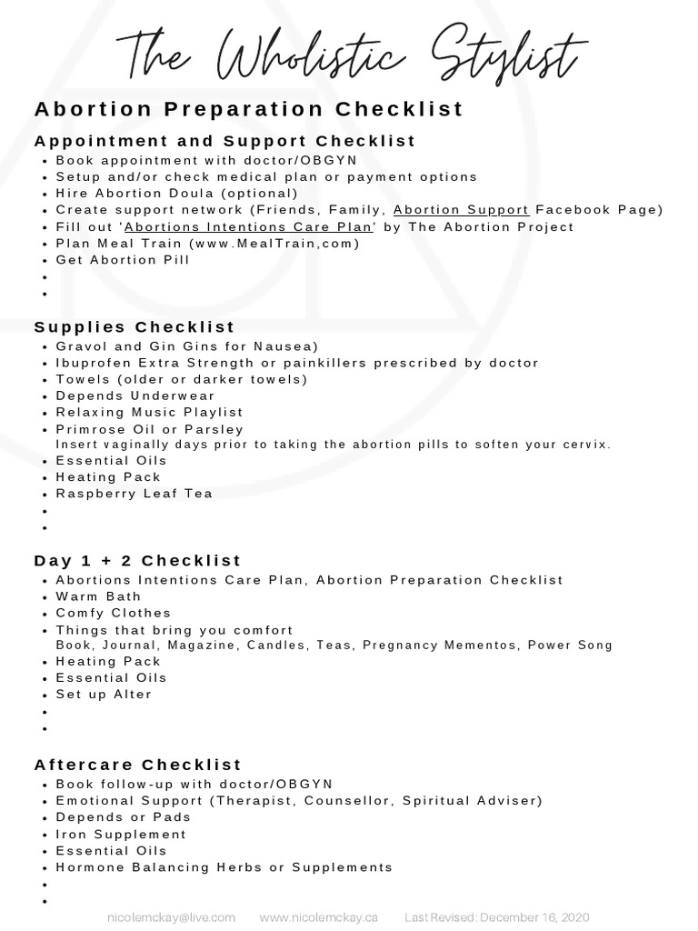Abortion Preparation Checklist PDF | PDF
