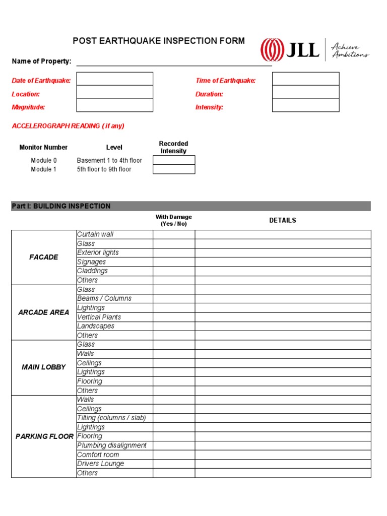 Post Earthquake Inspection Form: Name of Property | PDF | Basement ...
