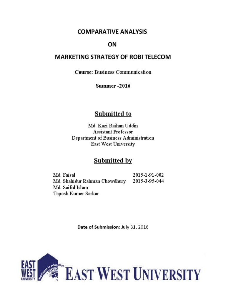 Comparative Analysis ON Marketing Strategy of Robi Telecom: Course ...