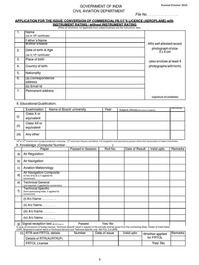 DGCA - Application For Conversion of CPL Pilot Licence | PDF | Flight ...