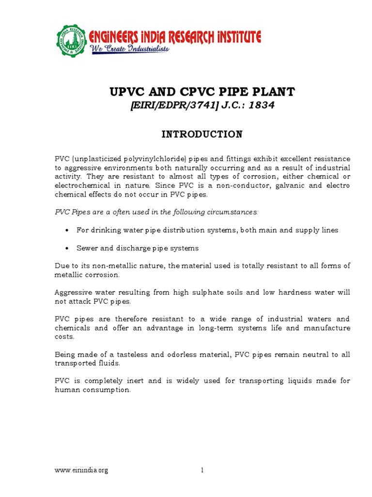 Project Report On Upvc and CPVC Pipe Plant | PDF | Polyvinyl Chloride ...