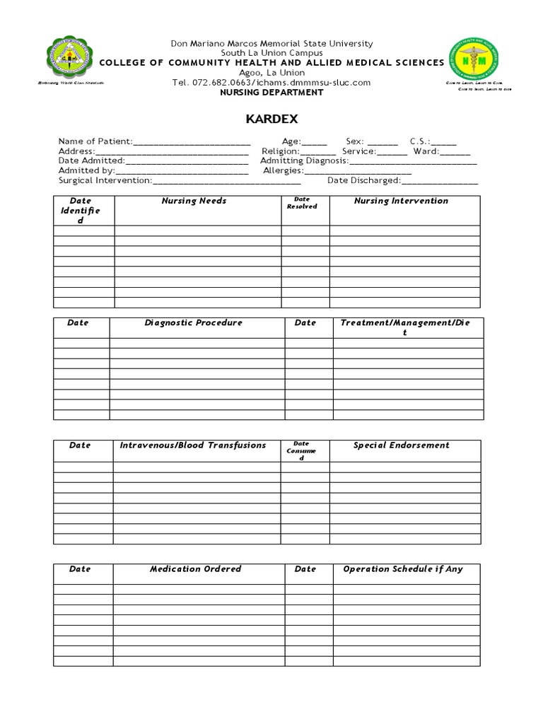 Kardex: College of Community Health and Allied Medical Sciences | PDF