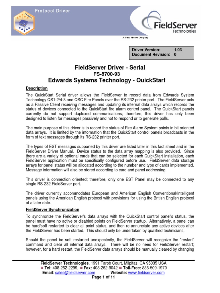 Fieldserver Driver - Serial Edwards Systems Technology - Quickstart | PDF | Array Data Structure ...