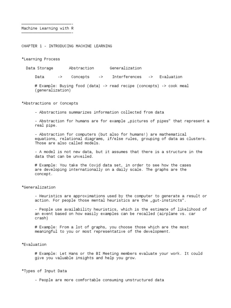 Machine Learning With R Chapter 1 Pdf Abstraction Machine Learning