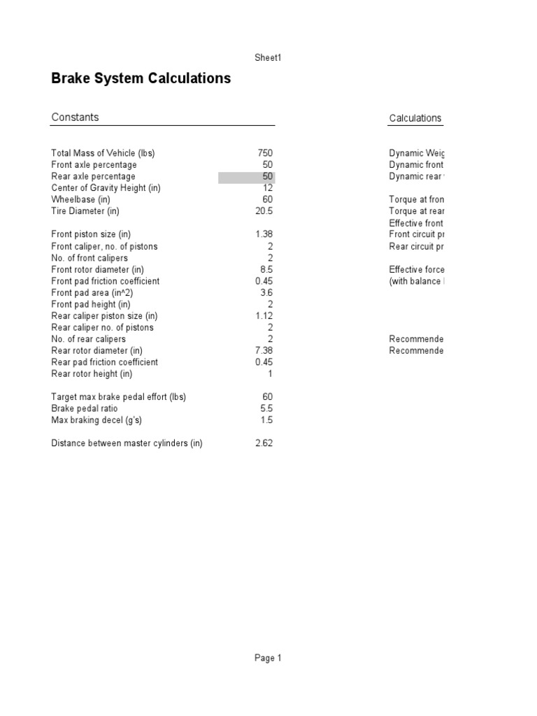 Brake Calculation Sheet | PDF | Technology & Engineering