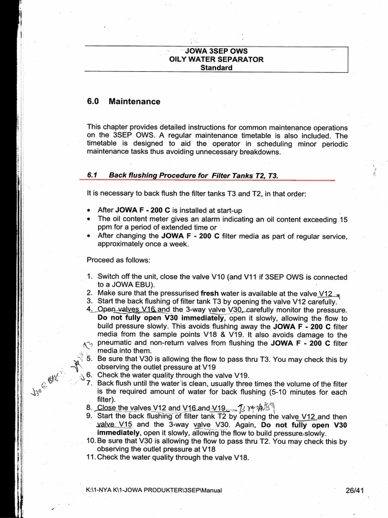 Jowa Backflush Procedure | PDF | Valve | Liquids