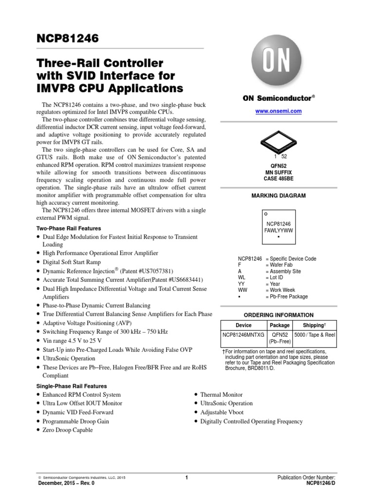 NCP81246 Three-Rail Controller With SVID Interface For IMVP8 CPU ...