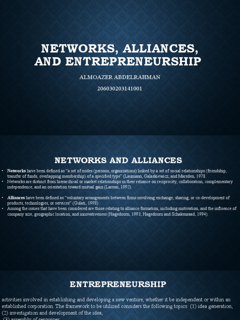 Networks, Alliances, and Entrepreneurship | PDF | Entrepreneurship ...