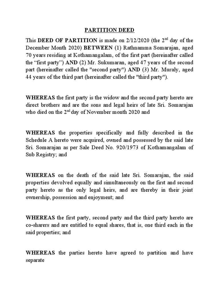 Partition Deed | PDF | Deed | Government Information