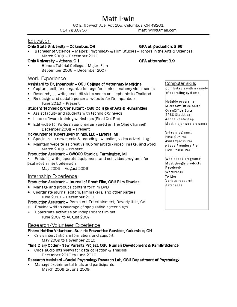 Resume - Irwin | PDF | Ohio State University | Websites