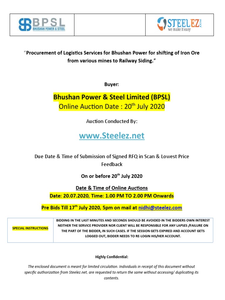 Iron - Ore - BPSL - 20th July 20 | PDF | Arbitration | Auction