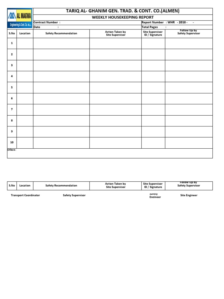 Weekly Housekeeping Report - Al Ghanim | PDF