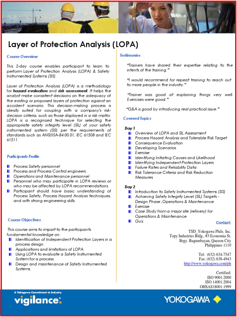 Layer of Protection Analysis (LOPA) : Course Overview Testimonies | PDF ...