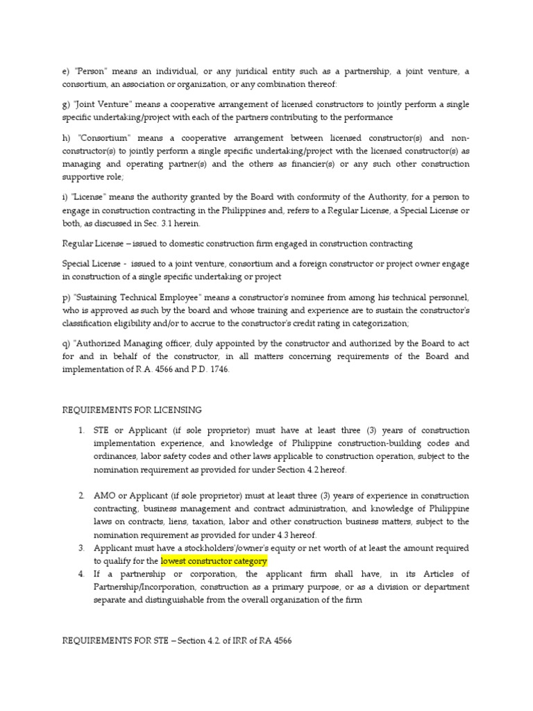 PCAB License and STE Requirements | PDF | Joint Venture | Partnership