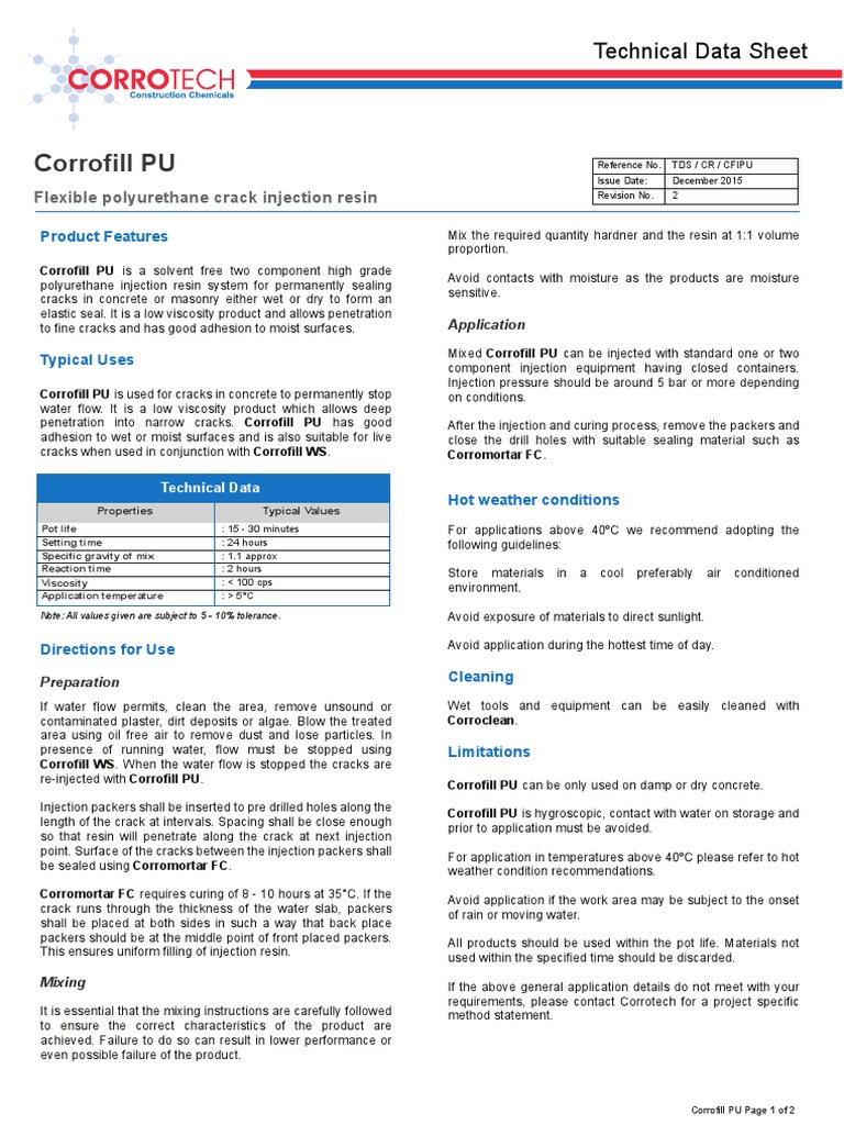 Corrofill PU: Technical Data Sheet | PDF | Shelf Life | Concrete