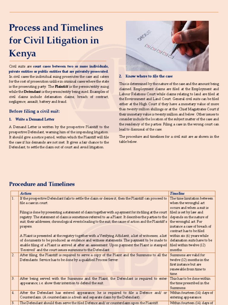 Procedure and Timelines For Civil Litigation in Kenya | PDF | Lawsuit ...