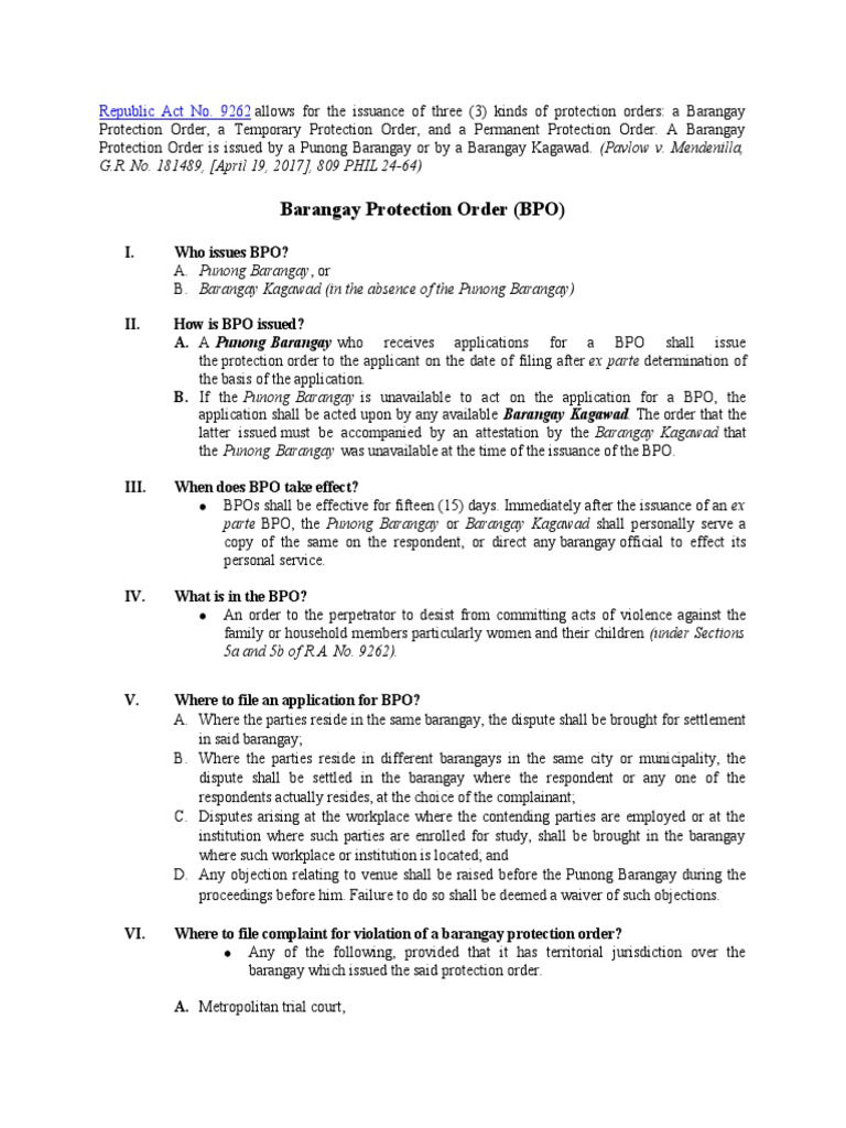 Barangay Protection Order (BPO) : G.R. No. 181489, (April 19, 2017 ...
