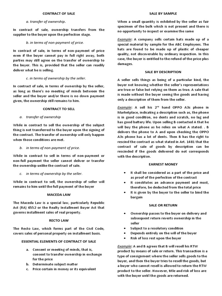 Contract of Sale Sale by Sample | PDF | Fair Use | Trademark