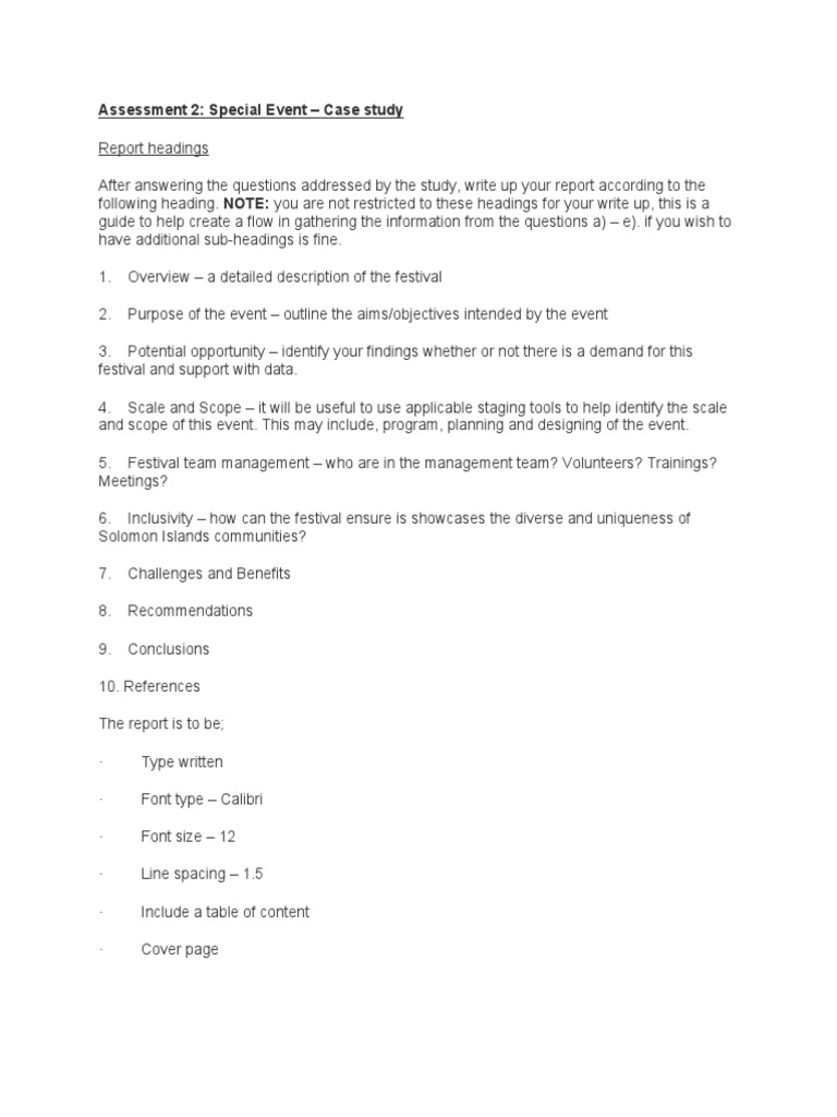 Assessment 2: Special Event - Case Study | PDF