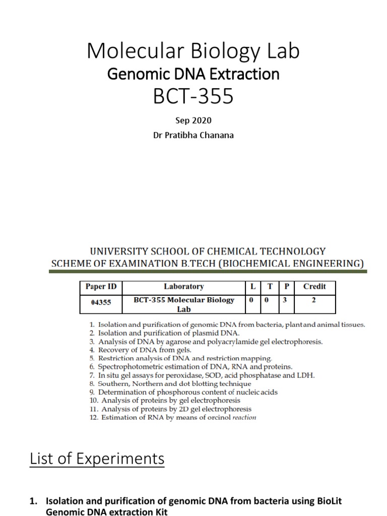 Molecular Biology Lab Genomic DNA Extraction | PDF | Gel ...